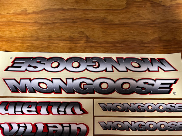 OLD MID SCHOOL MONGOOSE VILLAIN COMPLETE STICKER DECAL SET BMX BIKE NO ...