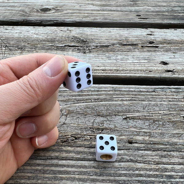 DICE WHITE VALVE DUST CAPS FITS OLD SCHOOL FREESTYLE BMX GT MONGOOSE S ...
